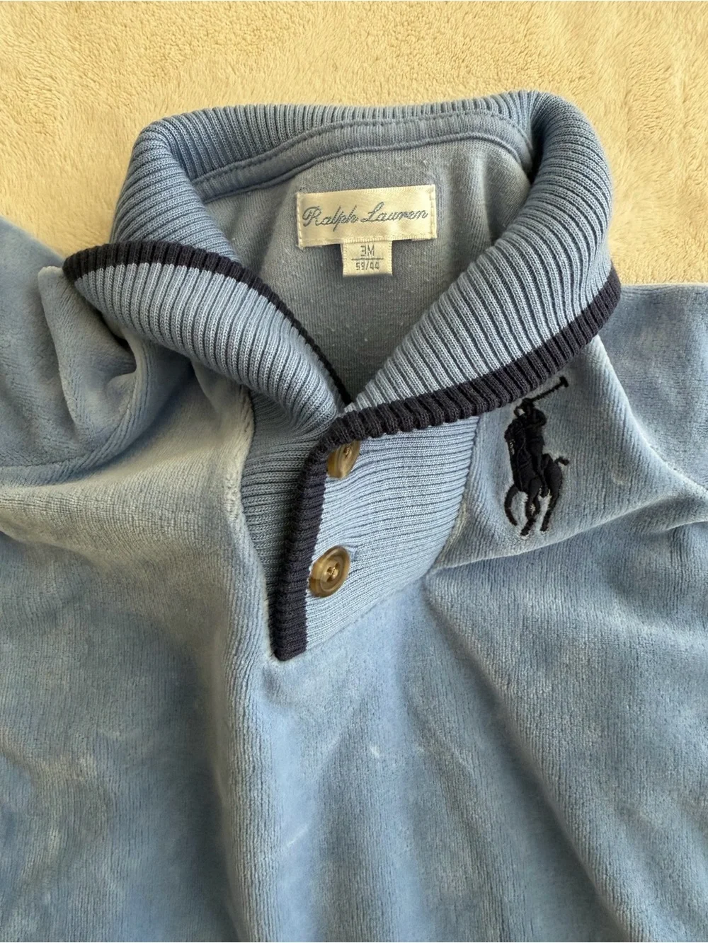 Ralph Lauren | One Pieces | Ralph Lauren Light Blue Velour Footed ...
